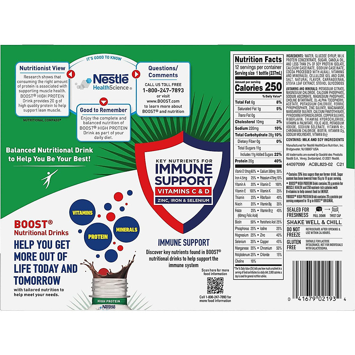 BOOST High Protein Ready to Drink Balanced Nutritional Drink, Rich Chocolate, 8 FL OZ (Pack of 12)