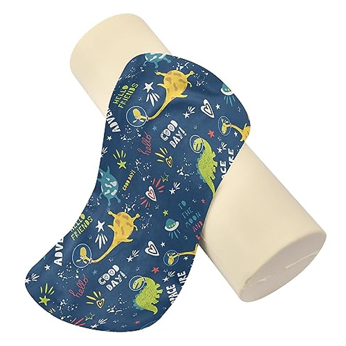 Vnurnrn Space Adventure Dinosaurs Neck Support Pillow Round Neck Roll Bolster Cylinder Pillow Cervical Pillows Arm Pillow for Leg Knee Back Head Support for Work Men Women Bed