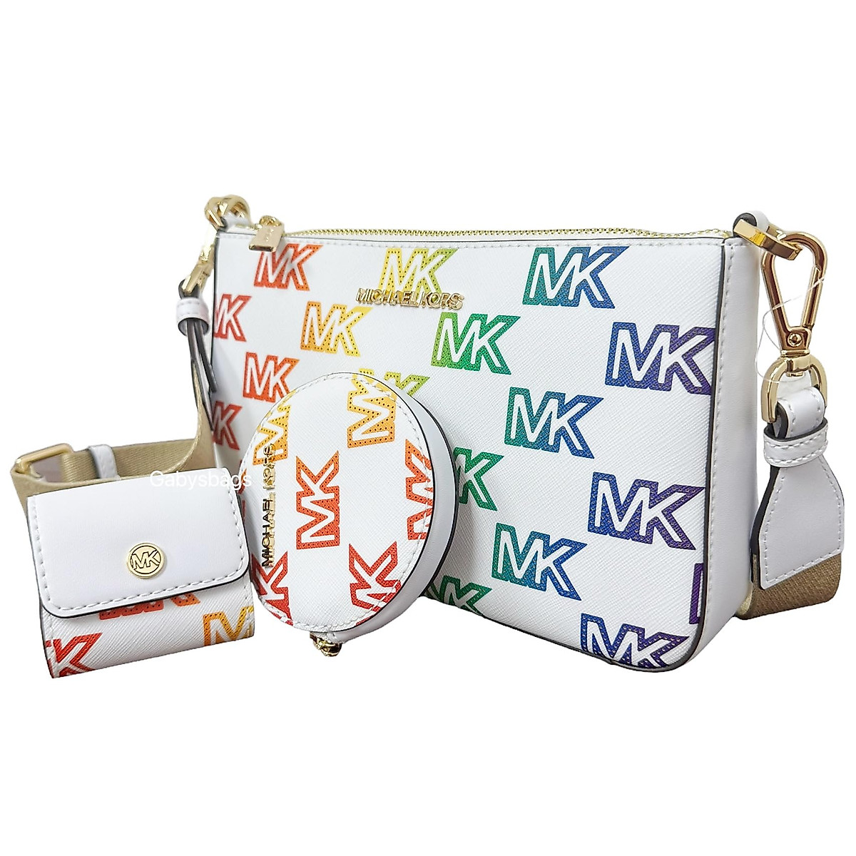 Michael Kors Jet Set Price Medium Crossbody W Tech Accessories Rainbow MK Logo