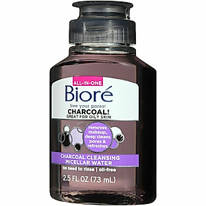 BIORE Charcoal Cleansing Micellar Water, Travel Size, 75 ml - For Oily Skin