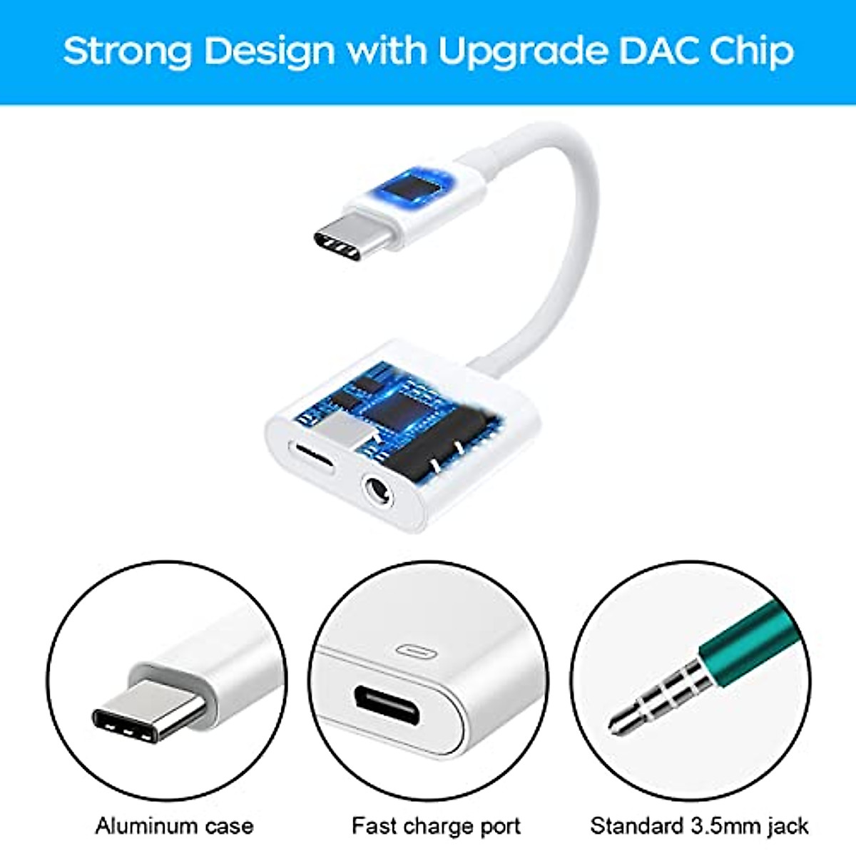 QINGLER USB Type C Headphone Adapter to 3.5mm Audio Adapter with Charger 2 Pack for Music, Charge and Line Control, Compatible with Samsung Galaxy S22 S21, iPad pro 2018/20/21, Huawei, One Plus