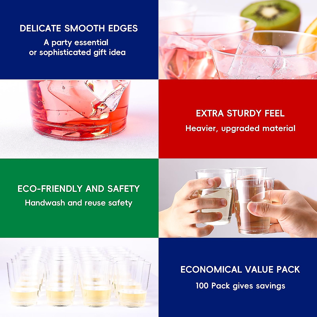 JOLLY CHEF 16 oz Clear Disposable Plastic Cups, 100 Pack Clear Plastic Cups Tumblers, Heavy-duty Disposable Cups for Halloween, Christmas, and Thanksgiving Parties