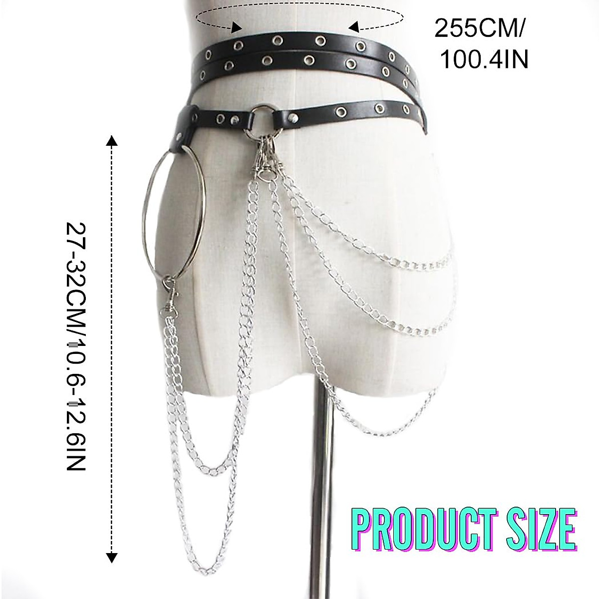 Nicute Leather Waist Belt Chain Punk Fashion Body Chain Black Halloween Accessories Belt for Women