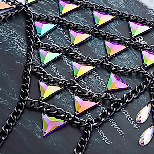 Salliy Boho Rhinestone Bikini Chain Set Silver Sexy Sequins Mesh Body Chains Summer Bra Body Jewelry for Women and Girls (F)