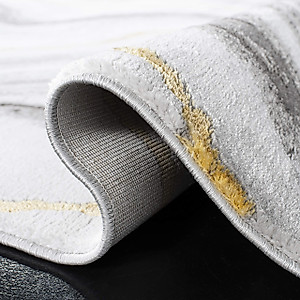 SAFAVIEH Craft Collection Area Rug - 5'3" Round, Grey & Gold, Modern Abstract Design, Non-Shedding & Easy Care, Ideal for High Traffic Areas in Living Room, Bedroom (CFT819F)