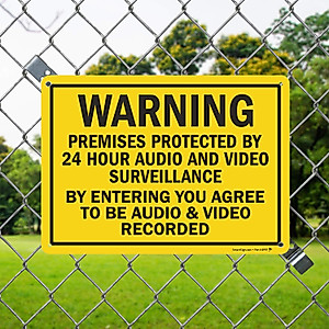 SmartSign 10"x14" 'Warning Premises Protected By 24 Hour Audio/Video Surveillance, By Entering You Agree To Be Recorded' Sign, Digital Printing, 55 mil HDPE Plastic, Black/Yellow, USA-Made