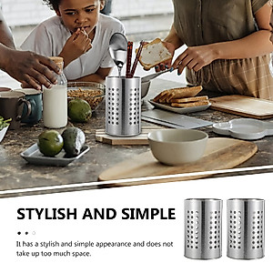 DOITOOL 2PCS Stainless Steel Kitchen Utensil Holders for Countertop Spoon Holder Silverware , Chopsticks Holder Spoon and Fork Holder for Restaurant (12 X 12 X 18CM)
