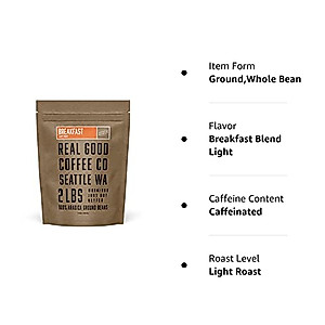 Real Good Coffee Company - Ground Coffee - Breakfast Blend Light Roast Coffee - 100% Arabica Coffee Beans - Roasted and Ground in Seattle, WA - 2 Pound Bag