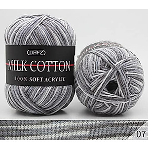 2 Balls Total 100g Milk Cotton Yarn Soft Warm Baby Yarn Space Dyed Gradually Changing Color Knitting Yarn Sweater Scarf Crochet Yarn (07-Gray)