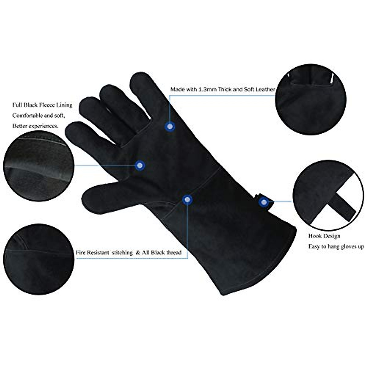 Premium Leather Welding gloves Extreme Heat/Fire Resistant, Oven/Fireplace/Stove/Tig Welder/BBQ/Grill/ /Furnace/ Heavy Duty Glove-Black