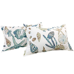 FADFAY 5Pcs Cotton Beach Themed Coastal Duvet Cover Set King/Cal King Size, 1 Duvet Cover + 4 King Size Pillowcases