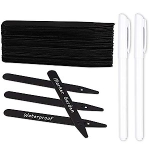 Whaline 200Pcs Thick Plastic Plant Label Garden Labels with Hole, Black Waterproof Garden Stake Sign Tags Garden Markers for Seedlings Potted Flowers with 2 Marker Pen and A Roll of Twine (15 cm)