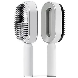 Self Cleaning Hair brushes for Women, Kids - Hair Brush for Curly, Thick, Straight, Thin, Wet or Dry Hair - Detangling Brush and Scalp Massager - Detangler Brush Comb Pain Free (White)