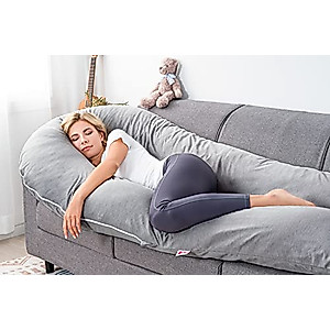 Meiz Pregnancy Pillow, Cooling Silky Pregnancy Pillows for Sleeping, 65" Full Body Maternity Pillow for Tall Pregnant Woman with Cooling Silk Jersey Cover, Grey