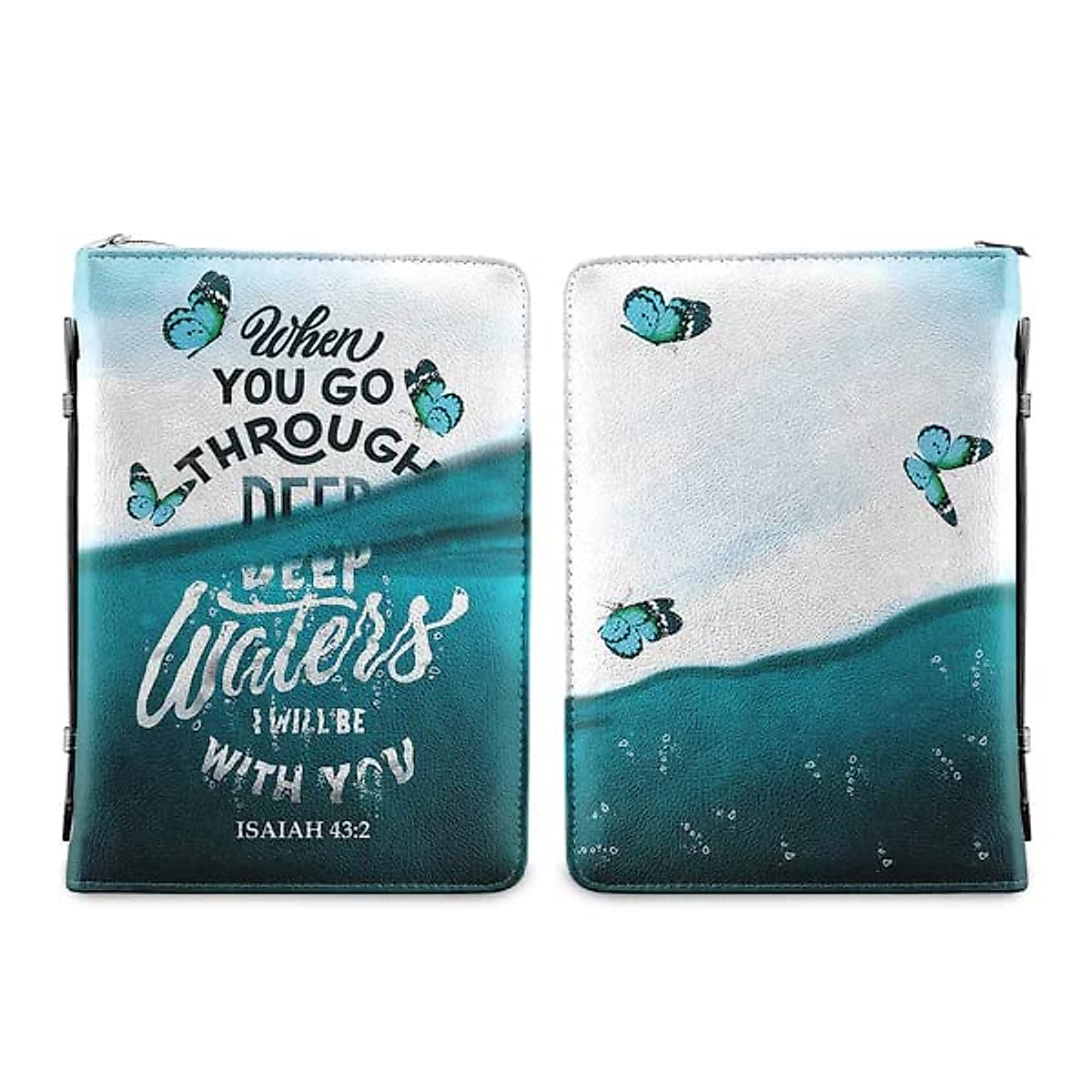 When You Go Through Deep Waters I Will Be with You Isaiah Christian Gifts Custom Book Bible Cover Premium Faux or Top Grain Leather