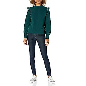Goodthreads Women's Heritage Fleece Long Sleeve Ruffle Shoulder Sweatshirt, Emerald Green, X-Large