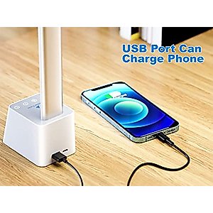 Ambertronix Rechargeable Cordless LED Desk Lamp, 5 Brightness & 5 Lighting Modes, USB Charging Port, Portable, Dimmable, Touch Control, Auto Timer (White)