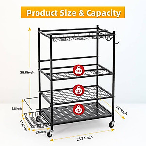 UMINEUX Yoga Mat Storage Racks, Home Gym Storage for Foam Roller, Dumbbells, Kettlebells, All in One Workout Equipment Storage Organizer with Hooks and Wheels