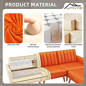 UPHYB L-Shaped Orange Velvet Sectional Recliner Sofa Couch, 105" Modern Convertible Sleeper Sofa Bed with Adjustable Backrest, 3 Seat Sofa Set with Ottoman and 2 Pillows for Living Room and Apartment