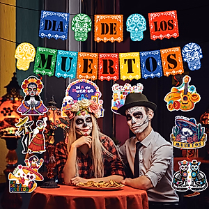 Yingoto Dia De Los Muertos Decorations Day of the Dead Decorations includes 1pcs Dia De Los Muertos Banner and 8pcs Dia De Los Muertos Altar Hanging Swirls for Day of The Dead Ofrenda Decorations