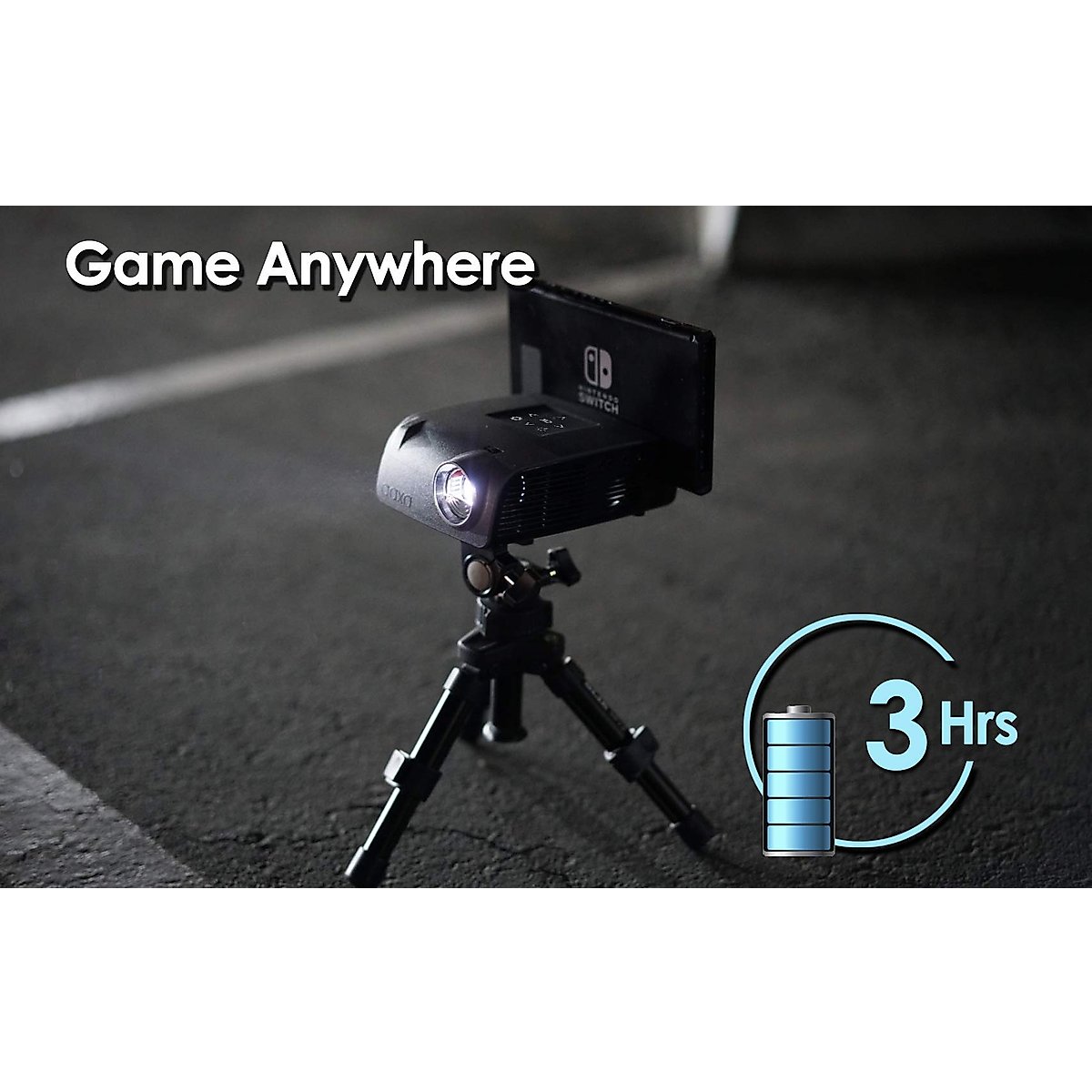 AAXA S1 Mini Projector Compatible for Nintendo Switch, 3 Hour Battery, USB-C Video Input, 720p HD Native Resolution, 400 Lumens, Gaming, DLP (Renewed)