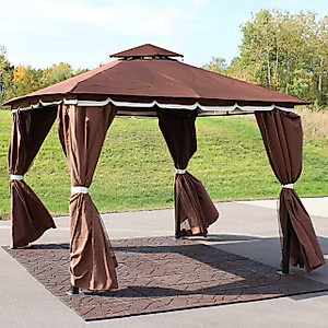 Sunnydaze 10 x 10 Foot Soft-Top Patio Gazebo with Screens and Privacy Walls - Great for Backyard, Garden or Deck - Brown