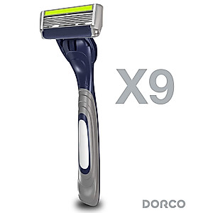 Dorco Pace 6 Plus - Six Blade Disposable Razors with Trimmer - Value Pack (9 Disposable Razors)