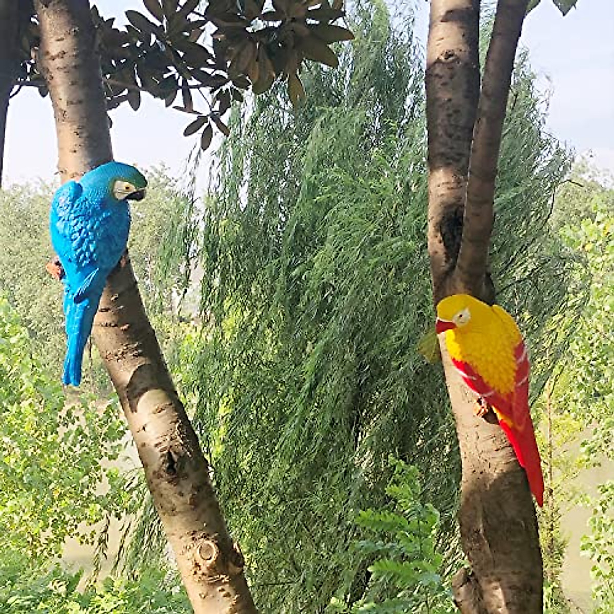 Ascebrk Parrot Statues for Garden, Indoor Outdoor Parrot Statues and Figurines,Resin Hanging Macaw Sculpture Wall Decorations Tree Animal Birds Statues Tropical Decor for Patio Lawn Yard Home