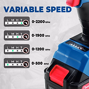 Dong Cheng 20V Brushless Impact Wrench, 515 ft-lbs High Torque, 1/2 inch 4-Speed Cordless Impact Gun, Power Wrench for Automotive Use, Includes 4.0Ah Battery & Charger