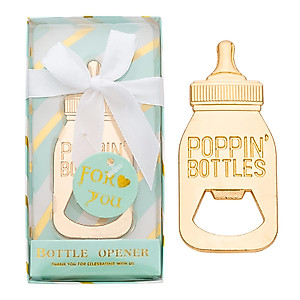 Uezea 24 Pieces Baby Bottle Openers Shower Favoris, Gifts, Decorations, or Souvenir Guest Gift Boxes, Poppin Design for Baby Boys or Girls (24 Pack Green)