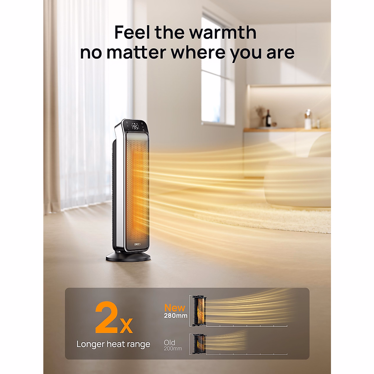 Dreo Space Heater, 24" 11ft/s Fast Quiet Heating Portable Electric Heater with Remote, 3 Modes, Overheating & Tip-Over Protection, Oscillating Ceramic Heater for Bedroom, Office, and Indoor Use, Black