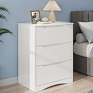 Gizoon 3 Drawers Chest, White Bedroom Drawer Dresser and Organizer with Large Storage Capacity, Embedded Handle, and Sturdy Anti-tripping Device, Modern Design Cabinet for Hallway, Office, Living Room