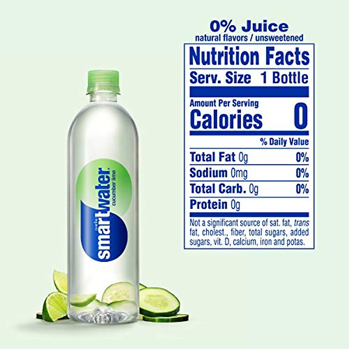 smartwater Cucumber Lime, Vapor Distilled Premium Bottled Water, Cucumber Lime, 23.7 Fl Oz (Pack of 12)