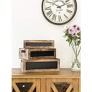 MODE HOME Set of 3 Large Torched Wood Decorative Storage Crates with Chalkboard, Nesting Wooden Crates for Display Rustic, Farmhouse Wooden Storage Container Boxes Made from 100% Wood