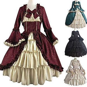 Bokeley Womens Gothic Dress Maid Princess Ruffles Skirts Bowknot Anime Party Cosplay Halloween Costumes (M, Wine Red)