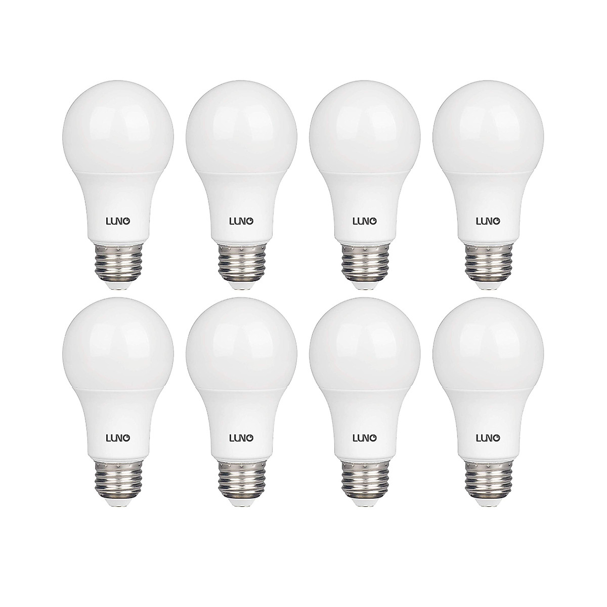 LUNO A19 Non-Dimmable LED Bulb, 9.0W (60W Equivalent), 800 Lumens, 4000K (Neutral White), Medium Base (E26), UL Certified (8-Pack)