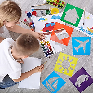 24 Pieces Stencils for Kids 8 Inches Drawing Stencils Chalk Stencils Large Washable Geometric and Garden Themed Primary Shape Template for Kids Toddlers Preschooler (Primary Style)