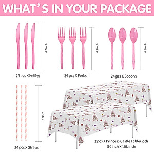 HIPVVILD Princess Party Decorations Tableware - Princess Birthday Party Supplies Include Plates, Cups, Napkins, Tablecloth, Cutlery, Straw, Princess Birthday Baby Shower Party Decorations | Serve 24
