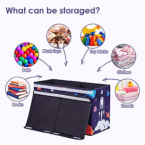 Toy Box Chest with Flip-Top Lid for Kids, Large Collapsible Oxford Toy Storage Box with Handles for Boys Girls, Waterproof Sturdy Dustproof Toy Box for Bedroom Playroom, 25.5×11.8×15.7 Inch