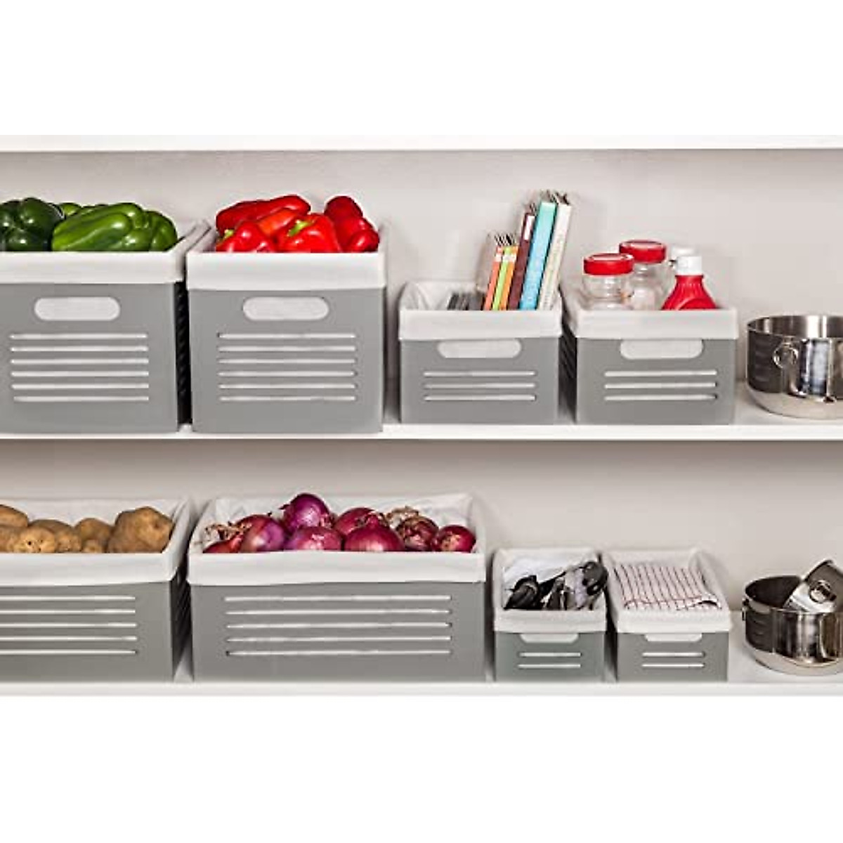 Creative Scents Wooden Crates for Storage - Set Of 3 Sizes Nesting Crates with Removable Fabric Liner, Cutout Handles and Breathable Holes - The Best Sizes Chosen for Home Storage Bins (Grey)