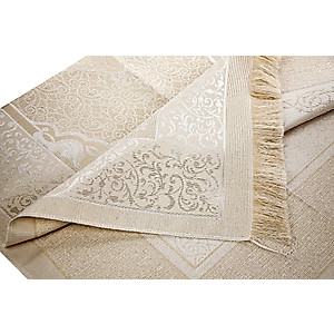 Muslim Prayer Rug and Beads with Elegant Slub Fabric Bag | Janamaz | Sajadah | Soft Islamic Prayer Rug | Islamic Gifts | Prayer Carpet Mat, Taffeta Fabric, Gold