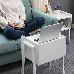 FairyHover Bedside Table Wood Side End Table Storage Unit for Bedroom Living Room Furniture Nightstand with Open Storage B,46 * 32 * 53CM