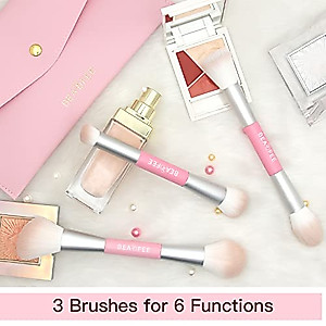 Makeup Brush Duo End Foundation Brush Contour Powder Face Makeup Brushes For Blending Liquid Powder,Concealer,Blush Brush, Highlighter Contour Brush Powder Synthetic Cosmetic Tools
