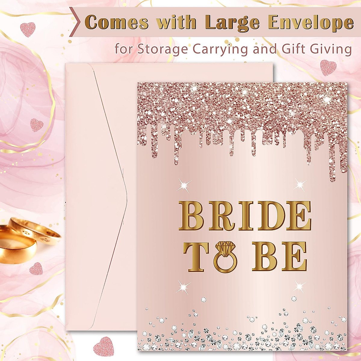 Kircirx Bachelorette Party Decorations Bridal Shower Card with Envelope, Jumbo Rose Gold Bride To Be Guest Book Party Supplies, Pink Extra Large Hens Night Women Wedding Engagement Greeting Card