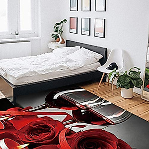 Large Area Rug for Living Room- Valentines Romantic Red Rose Flowers and Wine Soft Comfort Carpet Home Decorate Contemporary Runner Rugs, 2' x 3'