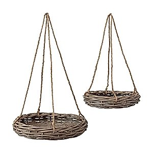 Creative Co-Op Hand-Woven Rattan Rope Hangers, Set of 2 Hanging Basket, 22" L x 22" W x 5" H, Gray