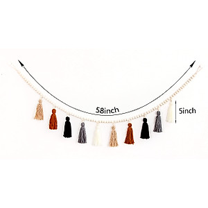 Tassel Garland with Wood Bead,Boho Macrame Wall Hanging Decor for Bedroom, Nursery, Play Room, Baby Shower, Girls Room Decor (White)
