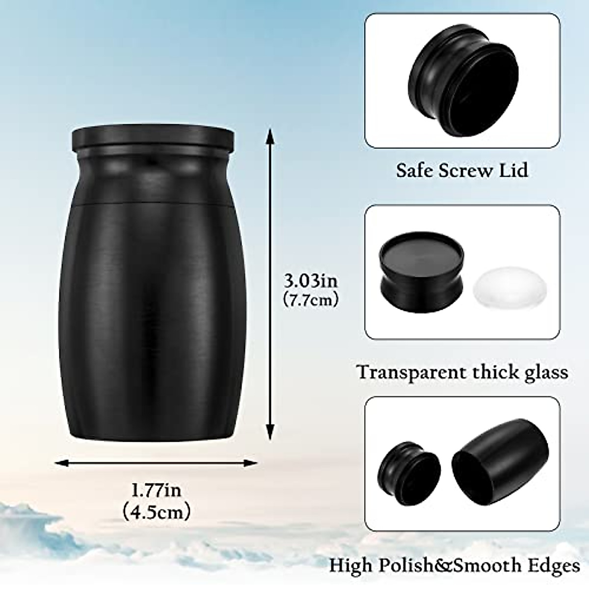 Photo Custom Small Urns for Human Ashes Mini Cremation Urns for Ashes Aluminium Picture Ashes Holder-Black
