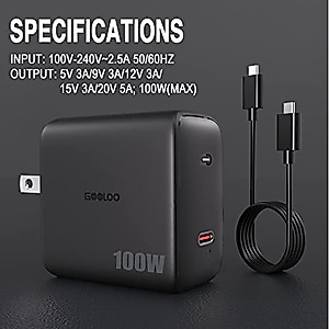 GOOLOO 100W USB C Wall Charger with Eva Protection Case for GT3000 GT4000 GT4000S, 100W PD GaN2 Fast Wall Charger Block with 6.6ft Cable, Compatible with MacBook iPad iPhone 14/13 Series and More