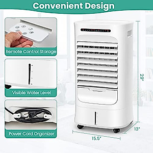 PETSITE Evaporative Air Cooler, 3-in-1 Portable Cooling Fan with Remote Control, 15H Timer, 2 Ice Packs, 2.6 Gal Water Tank, 3 Modes, 3 Speeds, Personal Swamp Cooler for Bedroom Home Office